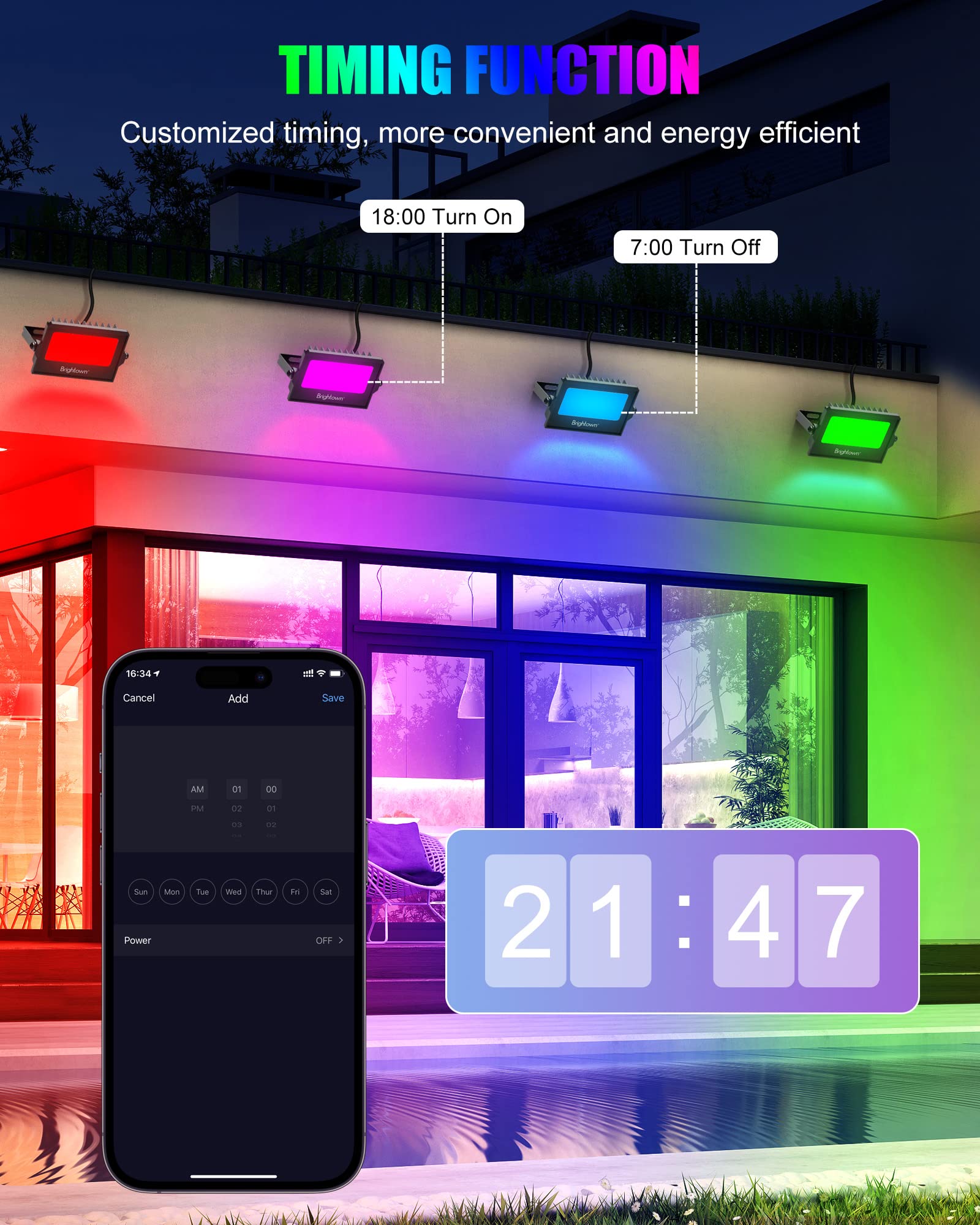 4 Pack RGB Led Flood Lights Outdoor 6000LM Smart Color Changing Landscape Lights with Bluetooth APP Control Timing WiFi, DIY Scenes, IP66 Floodlights for Event Halloween Party Lights