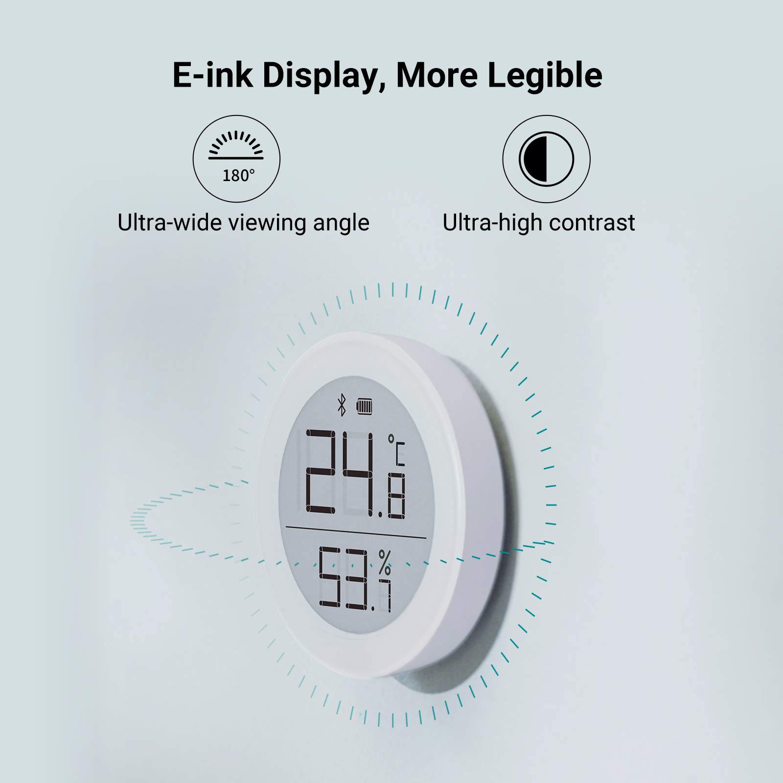 Qingping Digital Bluetooth Thermometer Hygrometer, Accurate Temperature Humidity Monitor, Indoor Smart Temperature Sensor and Humidity Gauge with E Ink Display, 30-Day Free Data Storage for Home