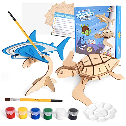 CoolToys Extraordinary Ocean Paint n' Play 3D Model and Craft Kit - Educational and Fun 3D Wooden Models Building and Painting Set for Kids Ages 6+ - Creative STEM Art Project for Boys and Girls