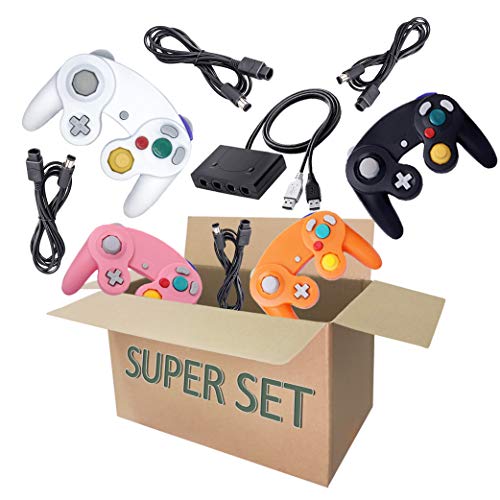 4 Pack Controller Set with 4 Gamepad, 4 Extension Cables and a 4-Port USB Adapter for PC and Nintendo Switch Console (BWPO1)