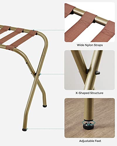 SONGMICS Luggage Rack, Luggage Rack for Guest Room, Suitcase Stand, Steel Frame, Foldable, for Bedroom, Golden URLR064A01