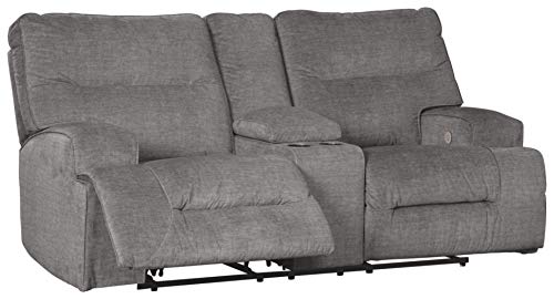 Signature Design by Ashley Coombs Double Reclining Power Loveseat w/Console, Charcoal