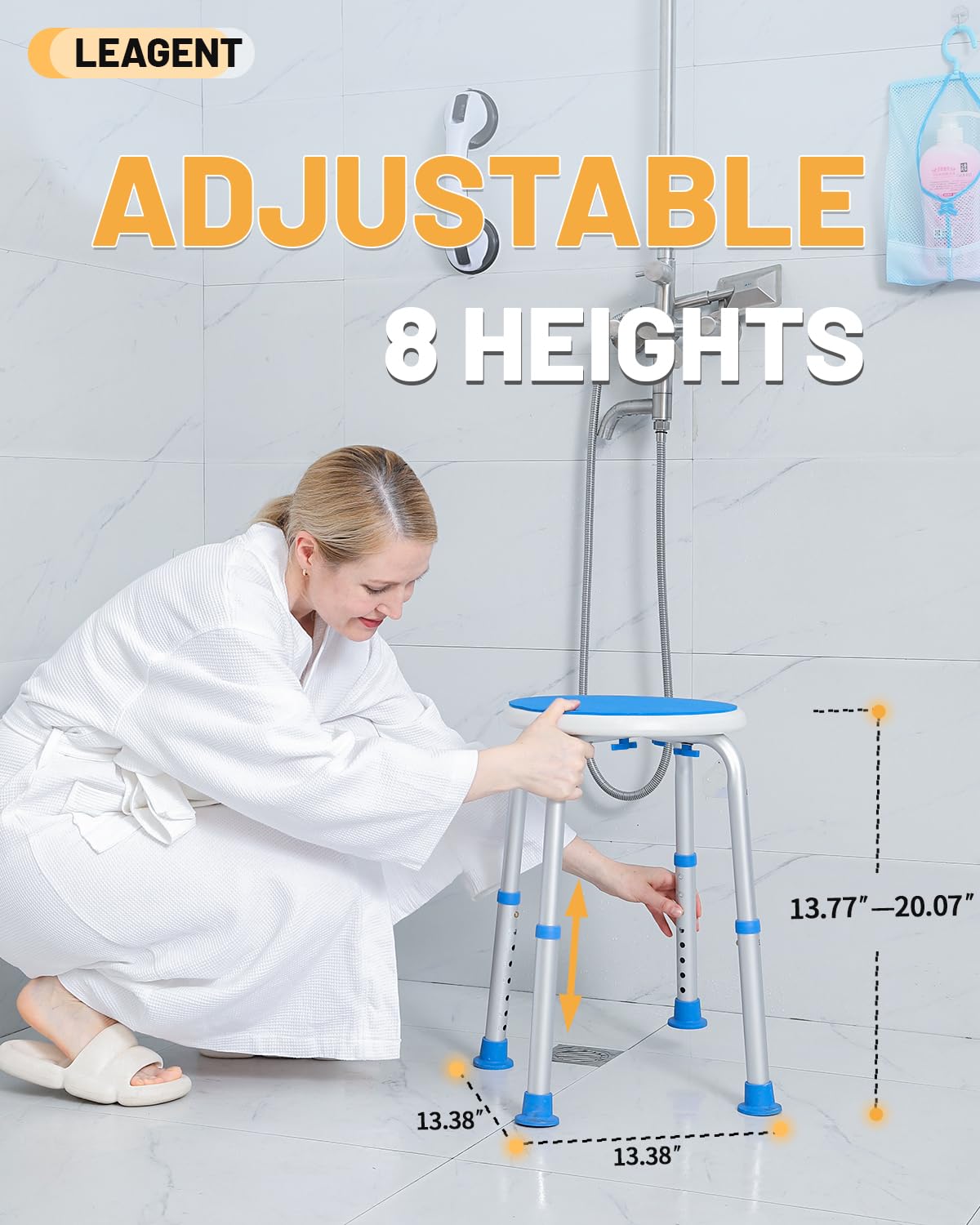 Leagent FSA HSA Round Shower Stool for Inside Shower, Adjustable Shower Chair, Tool-Free Shower Seat for Inside Tub, Bath Chair for Elderly/Pregnant