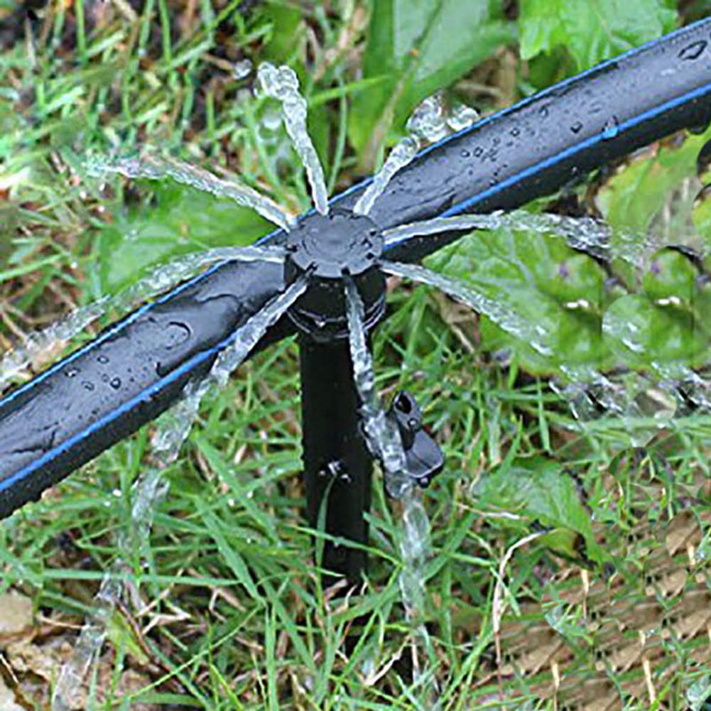 360 Degree Water Flow Irrigation Drippers, 10pcs 8 Holes Adjustable Micro Flow Drip Stakes Emitter; Dripping Barbed Connector for Vegetable Garden/Flower Bed/Herbs Garden Black