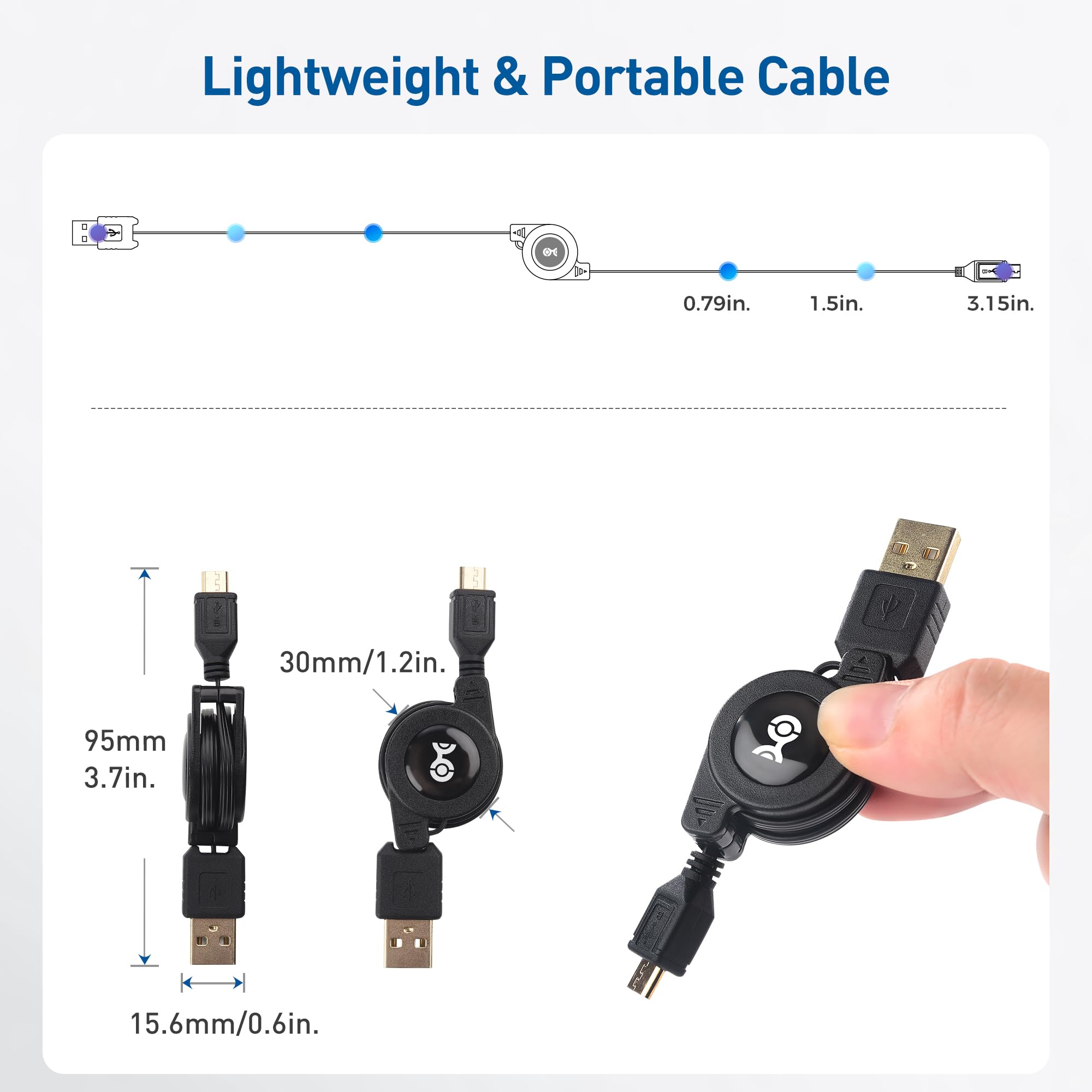 Cable Matters 2-Pack Retractable Micro USB Cable - 2.5 Feet