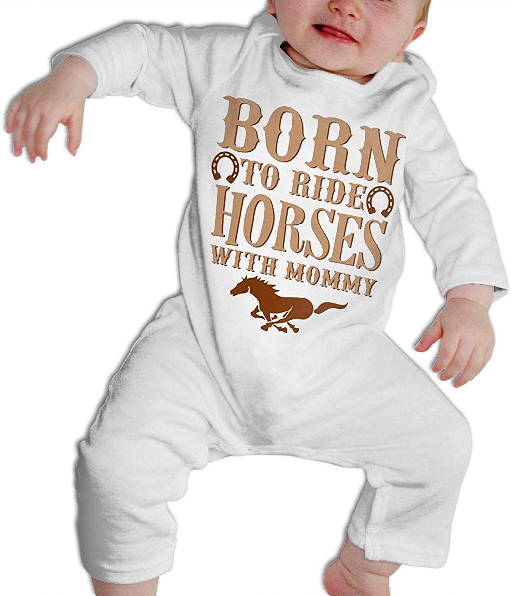 SADODER Born to Ride Horses with Mommy Baby Bodysuit Long Sleeve Jumpsuit Rompers Outfit 6-12 Months