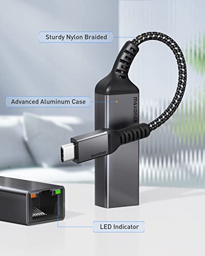 Maxonar USB C to Ethernet Adapter, USB C to RJ45 Thunderbolt 3/4 Type C to Ethernet LAN Network Adapter Compatible with iPad Air, iPad Pro, iMac, MacBook Air Pro (M1/M2), Dell XPS and More