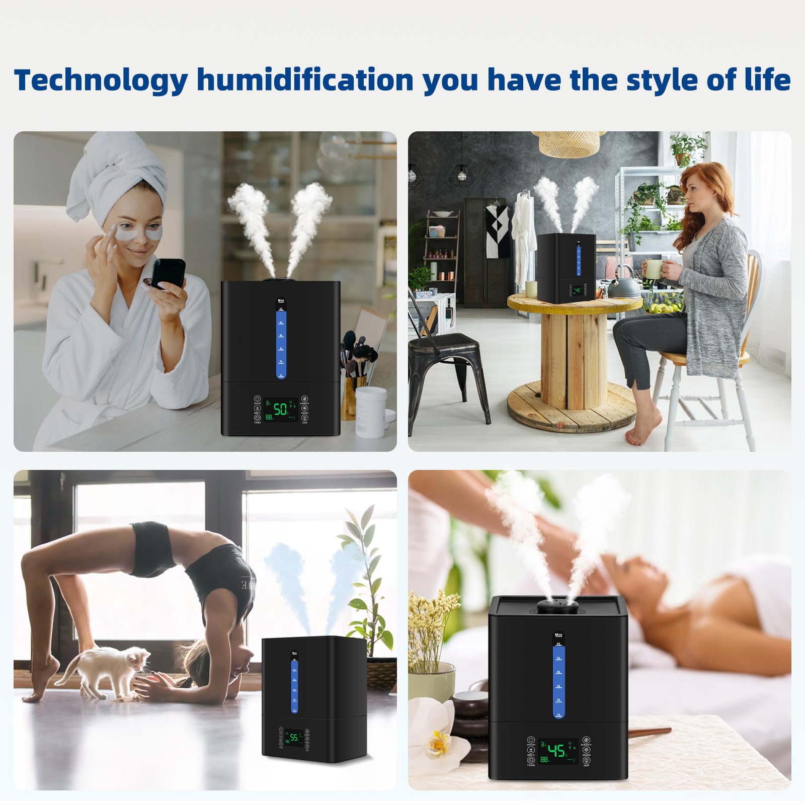 6.5L Humidifiers for Bedroom and Home, Cool and Warm Mist Humidifiers for Home & Plants, Mist Top Fill Desk Humidifiers Essential Oil Diffuser with Adjustable Mist,360°Nozzle,Auto Shut-Off,black