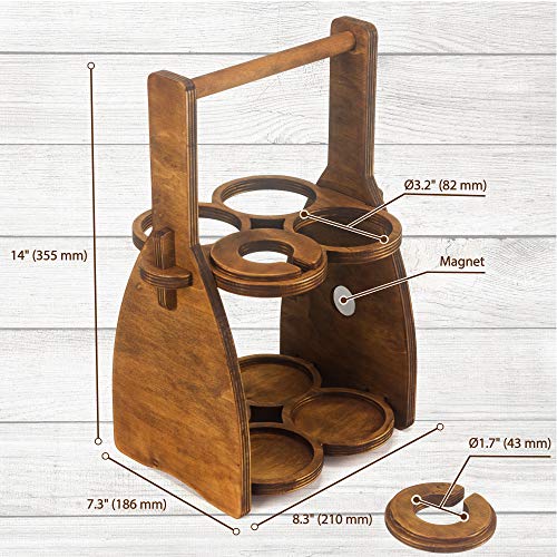 Wood Wine Bottle Glasses Caddy - Beer Carrier - Drinking Desk Accessories - Craft 4 Pack bottle Case - Men's Wine Organizer - Glass tray holder - Wine storage stand - Drink Holder for beer, for wine