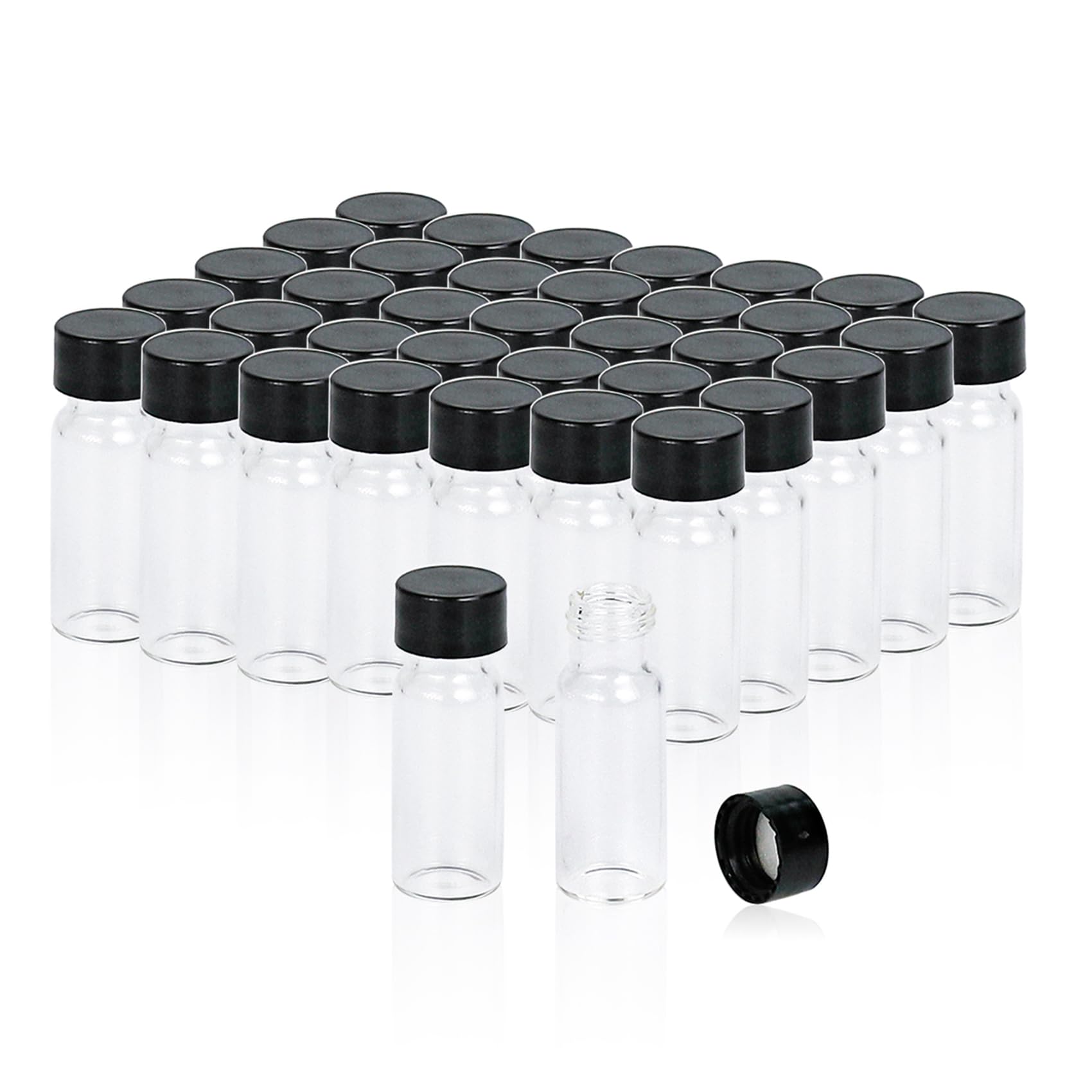 ALWSCI 1/2 Dram Glass Vials, Small Liquid Sample Vial, 2 ml Borosilicate Glass Empty Vials with Caps, 9-425 Black Closed Top Screw Caps with PE Liner, Pack of 100