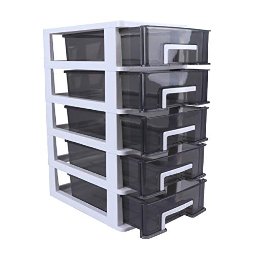 BESPORTBLE Household Four- Layer Storage Cabinet Plastic Drawer Type Closet Portable Multifunction Storage Rack Organizer Furniture (White Frame and Transparent Black)