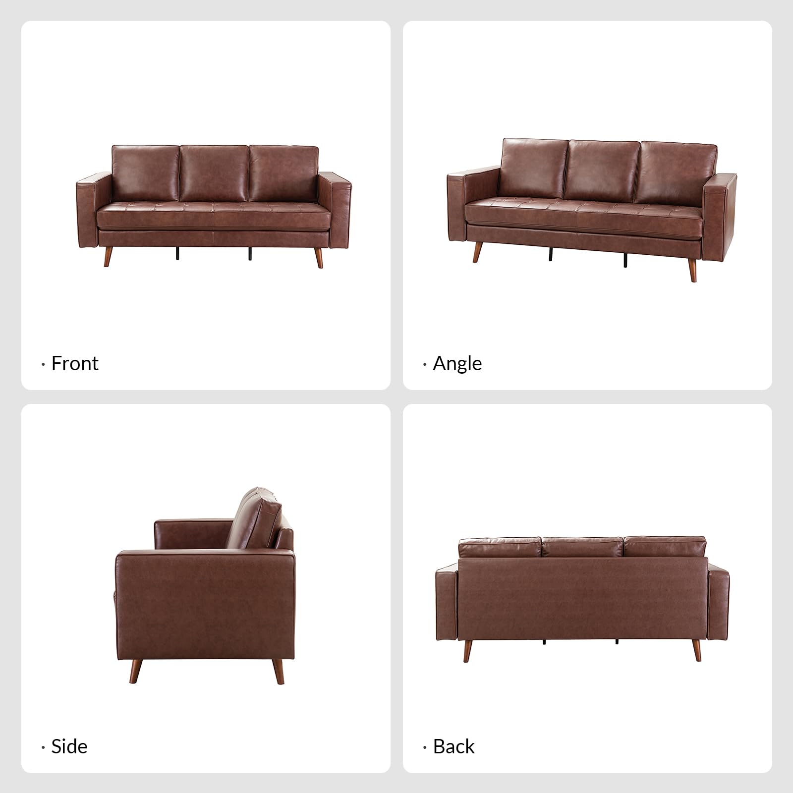 HULALA HOME 82" W Genuine Leather Sofa for Living Room, Contemporary Sofa 3 Seater Sofa ,Tufted Leather Couch with Solid Wood Legs,Navy