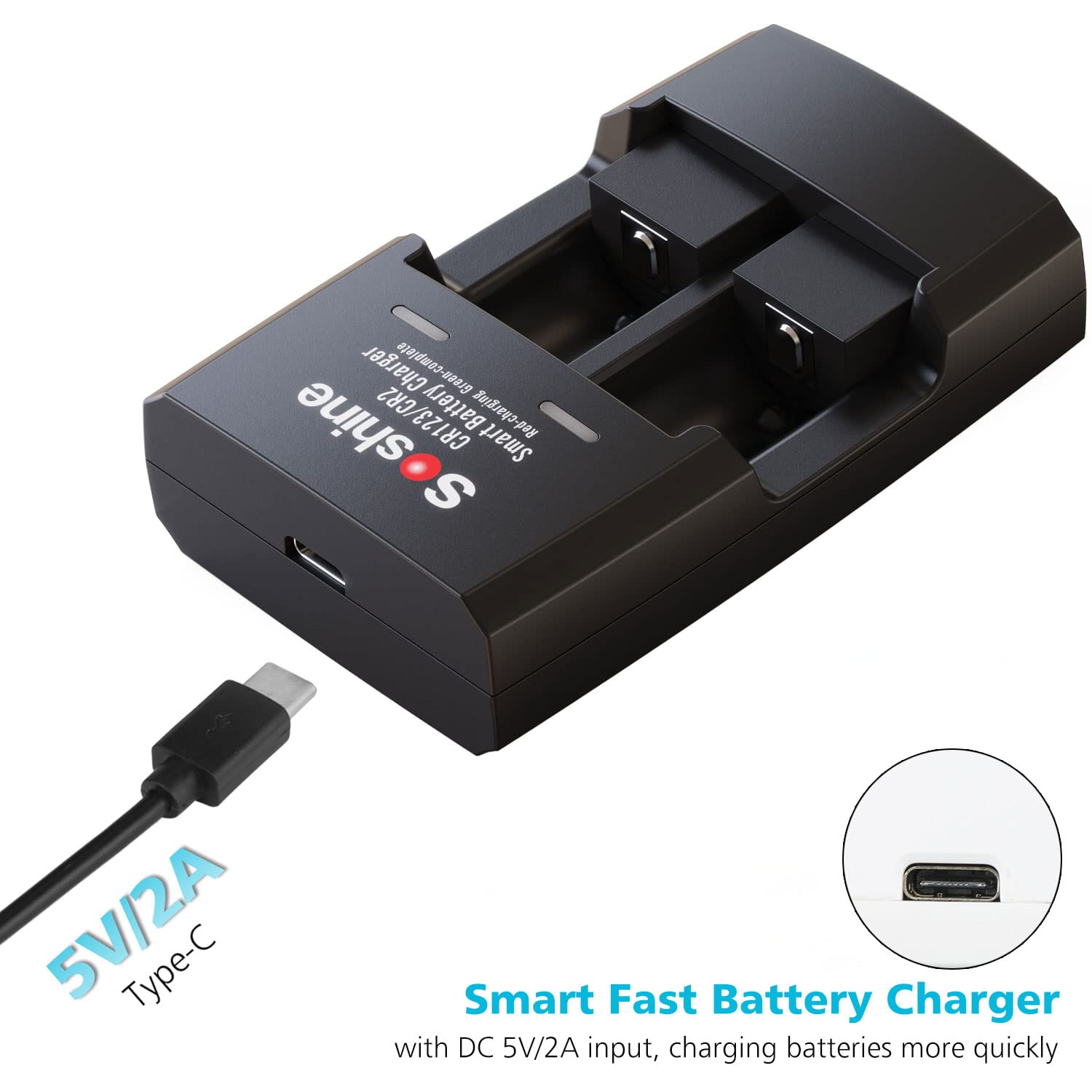 Soshine CR2 RCR123A Battery Charger for RCR123 16340 CR2 15270 LiFePO4 Battery 3V Rechargeable Batteries (Charger)