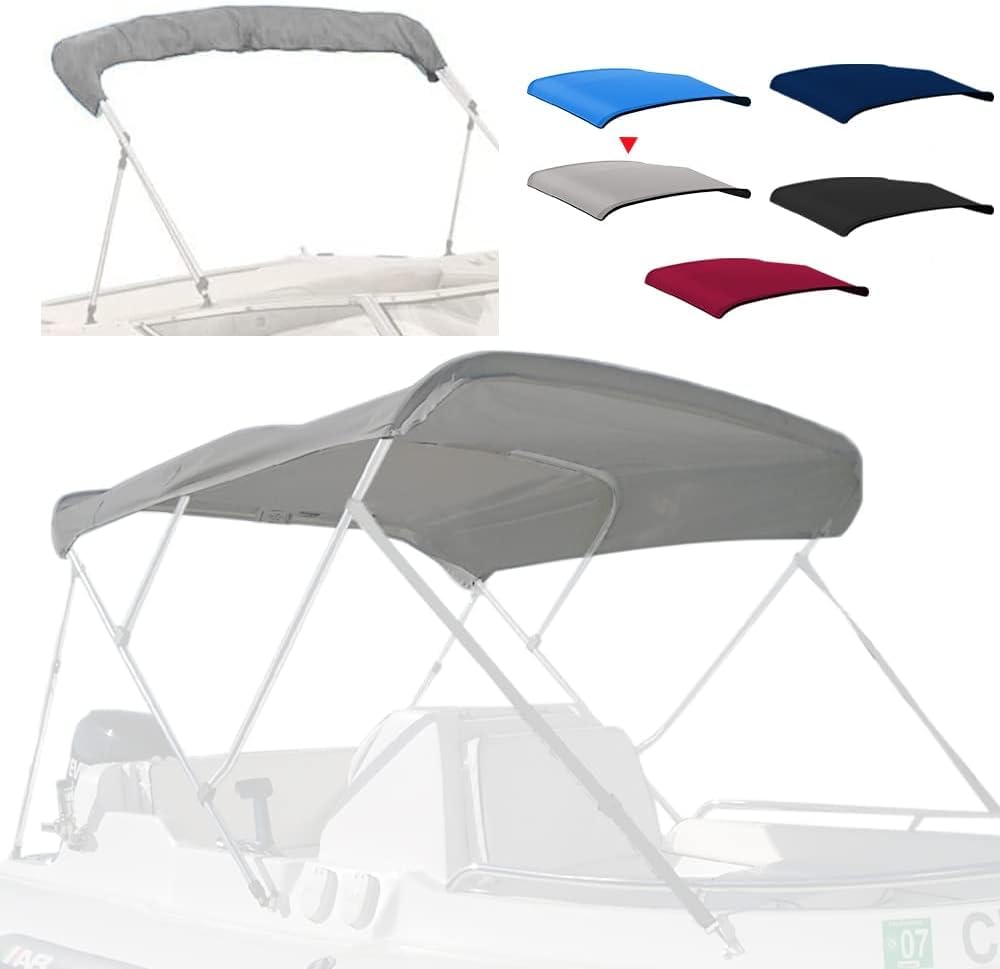 4 Bow Marine Grade Fade and Crack Resistant Bimini Top Replacement Cover, Heavy-Duty Waterproof and UV-proof Sun Shade Boat Canopy, Easy Install Zipper Sleeve Boat Awning/Without Frame, Grey
