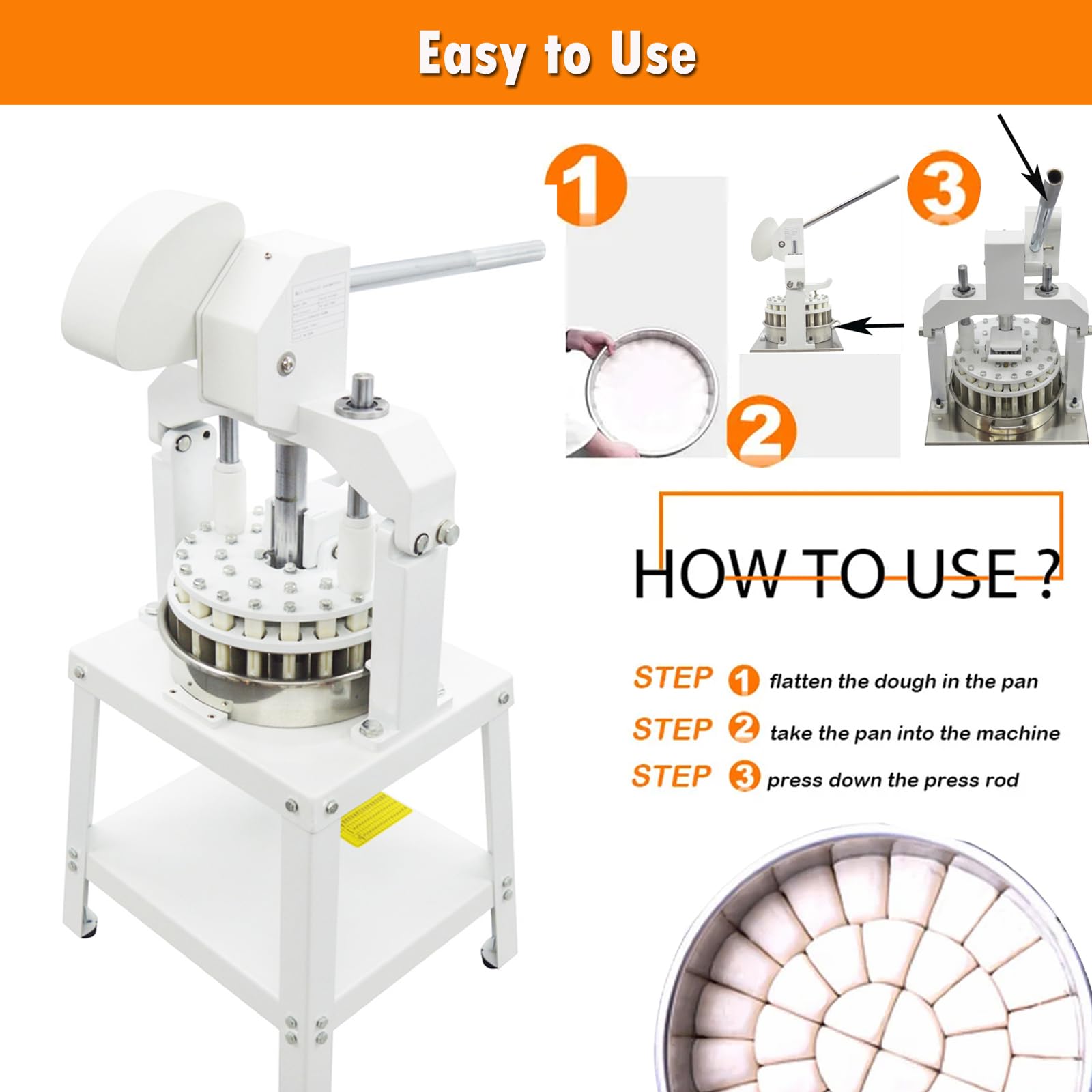 INTSUPERMAI Dough Divider Cutter Machine 36PCS Manual Dough Divider Rounder 3 Pans Hydraulic Dough Equal Cutter DIvider Cutting Machine 1.06oz-5.64oz One Piece