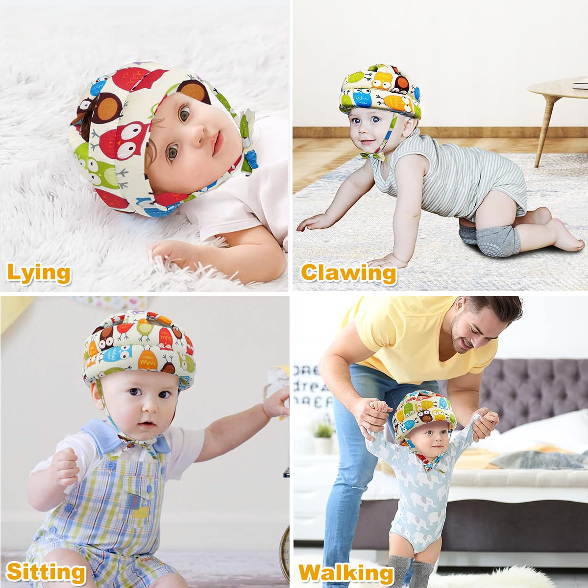 IUMÉ Toddler Baby Safety Helmet, Adjustable Baby Safety Helmet Head Protector Children Headgear Infant Protective Cap Printed Head Guard