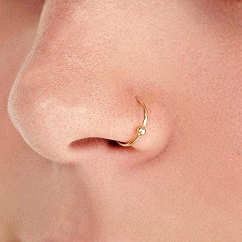 9 Karat Yellow Gold 22 Gauge - 10MM Length Captive Bead Nose Piercing Ring Jewelry