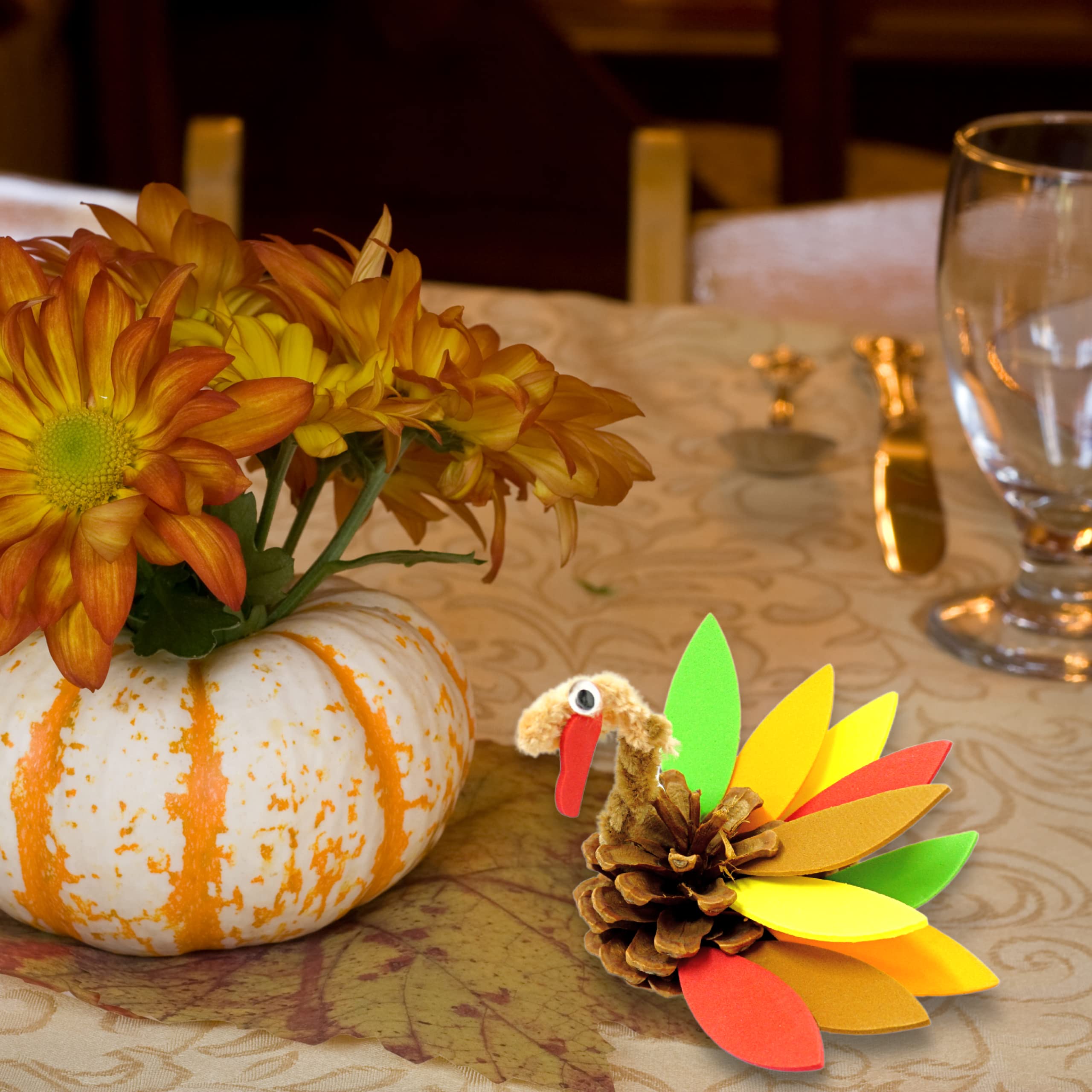 4E's Novelty Pinecone Turkey Craft Kit (12 Pack) DIY Thanksgiving Crafts for Kids, Teens, Adults, Thanksgiving Dinner Activity, Classroom Project, Table Centerpiece Decorations