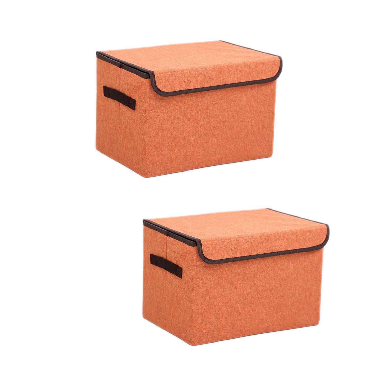 Vmotor Storage Bins, Foldable Storage Box Cube Chest with Lids and Handles Fabric Storage Basket Bin Organizer Collapsible Drawers Containers for Nursery, Closet, Bedroom, Home(Orange,2 Pack)