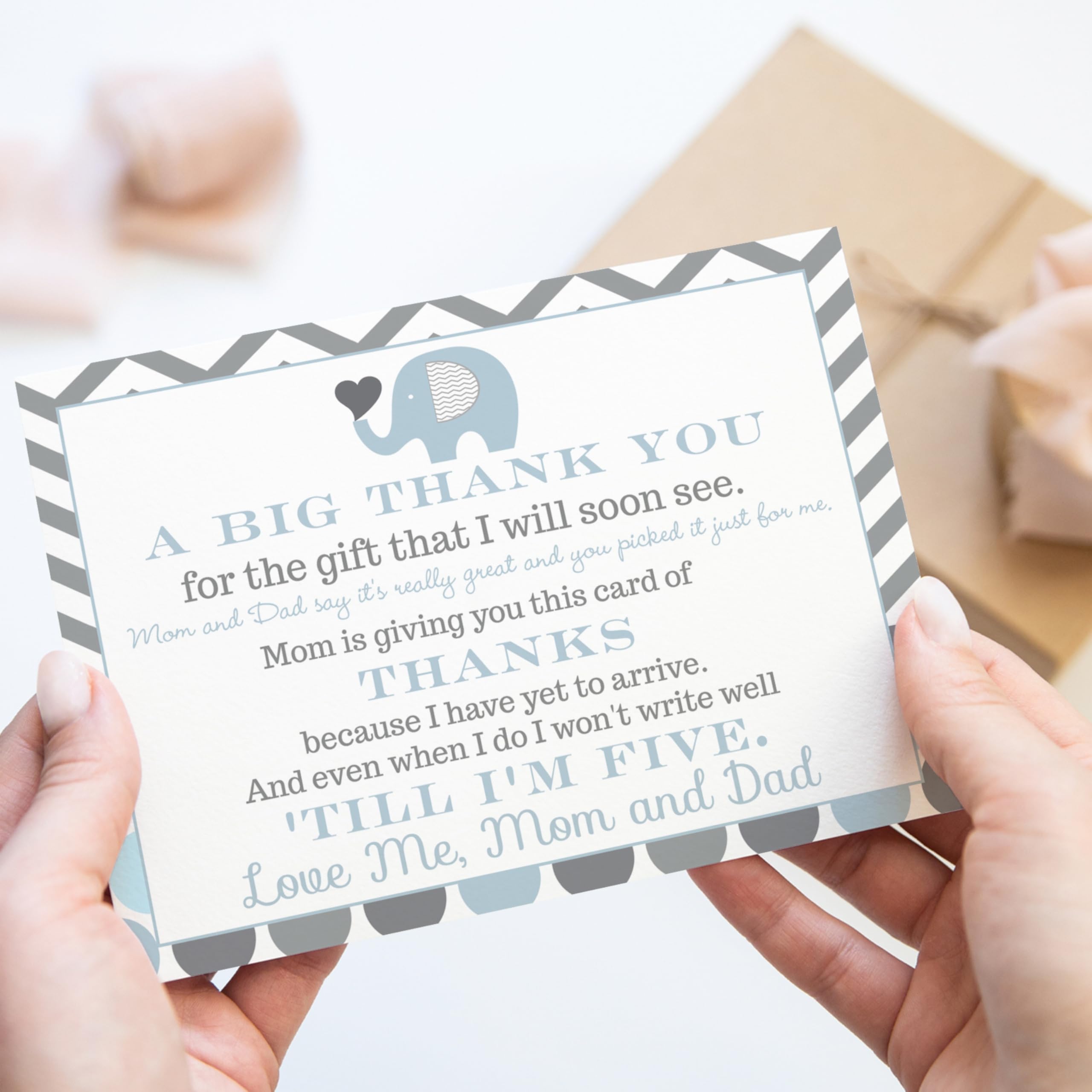 Paper Clever Party Blue Elephant Baby Shower Thank You Cards with Envelopes Blank Notes Prefilled Message Boys Personalize for Registry Gifts Cute Jungle Animal Set 4x6, 15 Pack Printed