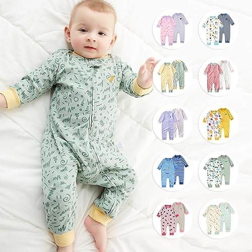 Teach Leanbh Baby 2-Pack 100% Cotton Romper Jumpsuits Two Way Zipper Long Sleeve Footless Sleep and Play (Purple Floral, 6-12 Months)
