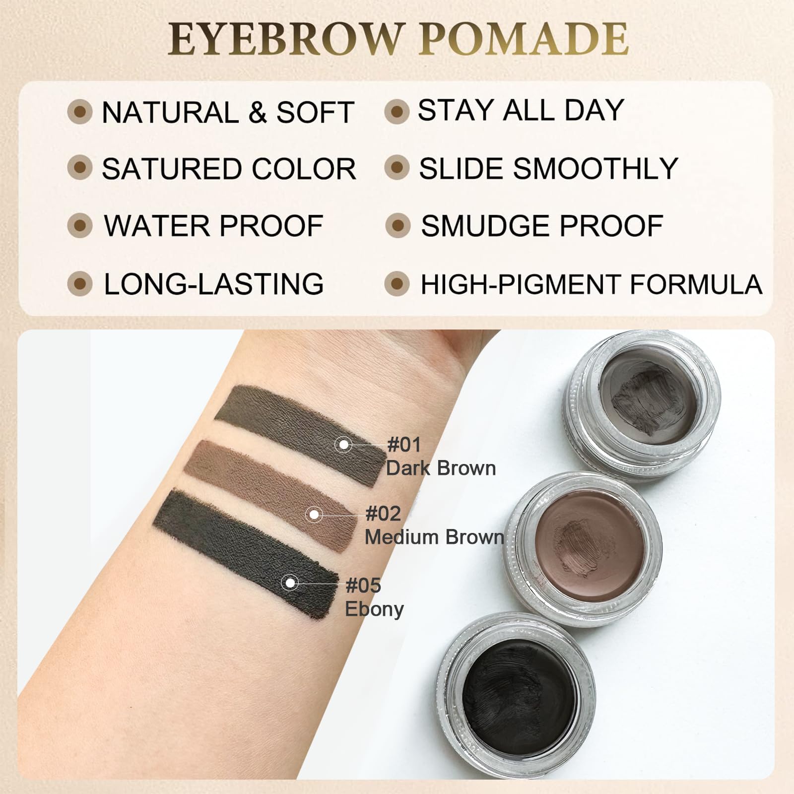 VERONNI Eyebrow Cream,Eyebrow Color Long Lasting Waterproof Eyebrow Pomade Gel,Eyebrows Enhancers Smooth Eye Brow Makeup 0.75oz(#01 Dark Brown))