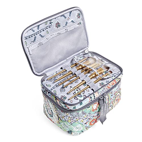 Vera Bradley Women's Cotton Brush Up Cosmetic Makeup Organizer Case, Citrus Paisley - Recycled Cotton, One Size