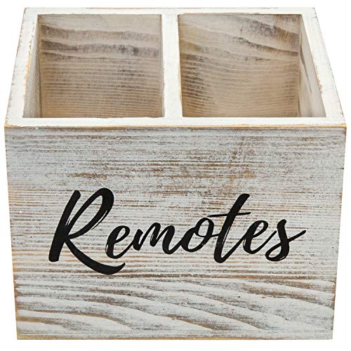 MyGift 2 Slot Shabby Whitewashed Wood Remote Control Holder Caddy/Media Storage Box