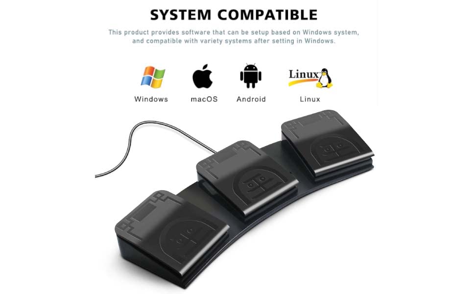PCsensor USB Foot Pedal PC 3 Key Foot Pedal Customized Foot Switch Programmable Computer Keyboard Mouse for Video Game Control Office Work Sheet Music Page Turner Action Control HID (Photoelectric)
