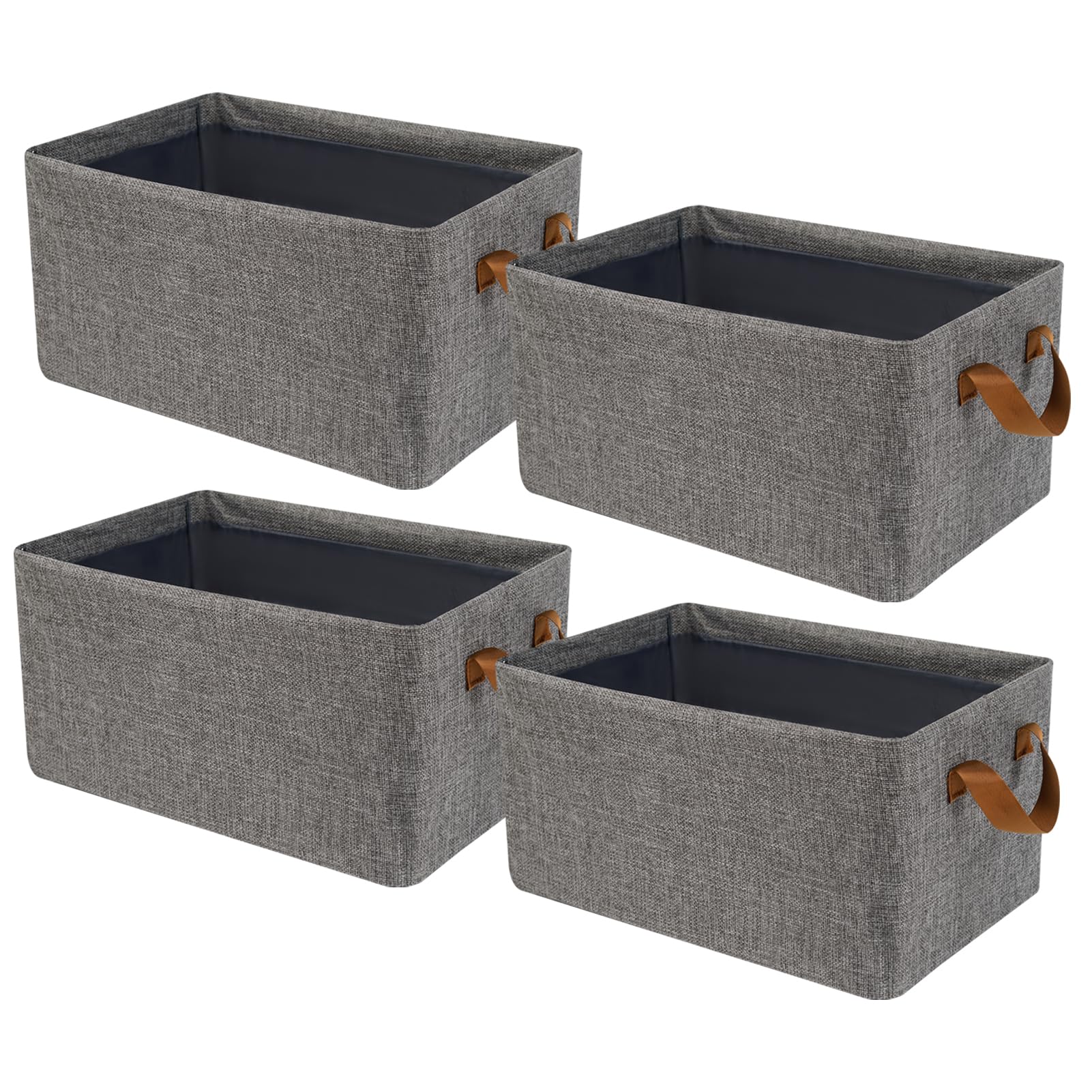 SNWDN 6 Pack Foldable Fabric Storage Baskets with Handle Extra Large Foldable Closet Organizer Bins Cloth Box Containers for Home Office Storage (Grey，15x 10.2 x7.5 inches)