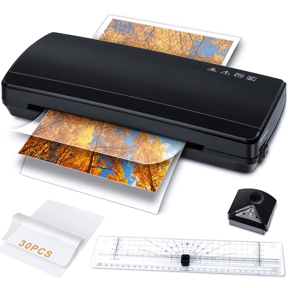 4 in 1 Laminator Machine, 9-Inch Thermal Laminator with 30 Laminating Sheet A4/A5/A6, Paper Trimmer and Corner Rounder, Personal Laminator for Teacher /Home /School /Office (Black)