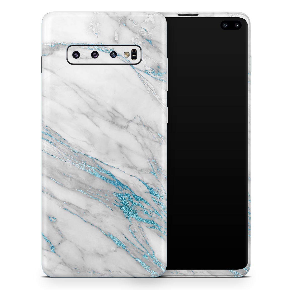 DesignSkinz Marble & Digital Blue Frosted Foil V8 Protective Vinyl Decal Wrap Skin Cover Compatible with The Samsung Galaxy S20 (Screen Trim & Back Glass Skin)