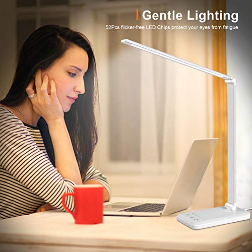 Linkstyle LED Desk Lamp, Table Light with USB Charging Port, Foldable Dimmable 5 Modes 10 Brightness Levels Touch Control Desk Light Auto Timer Eye Caring Book Reading Lamps for Home Office