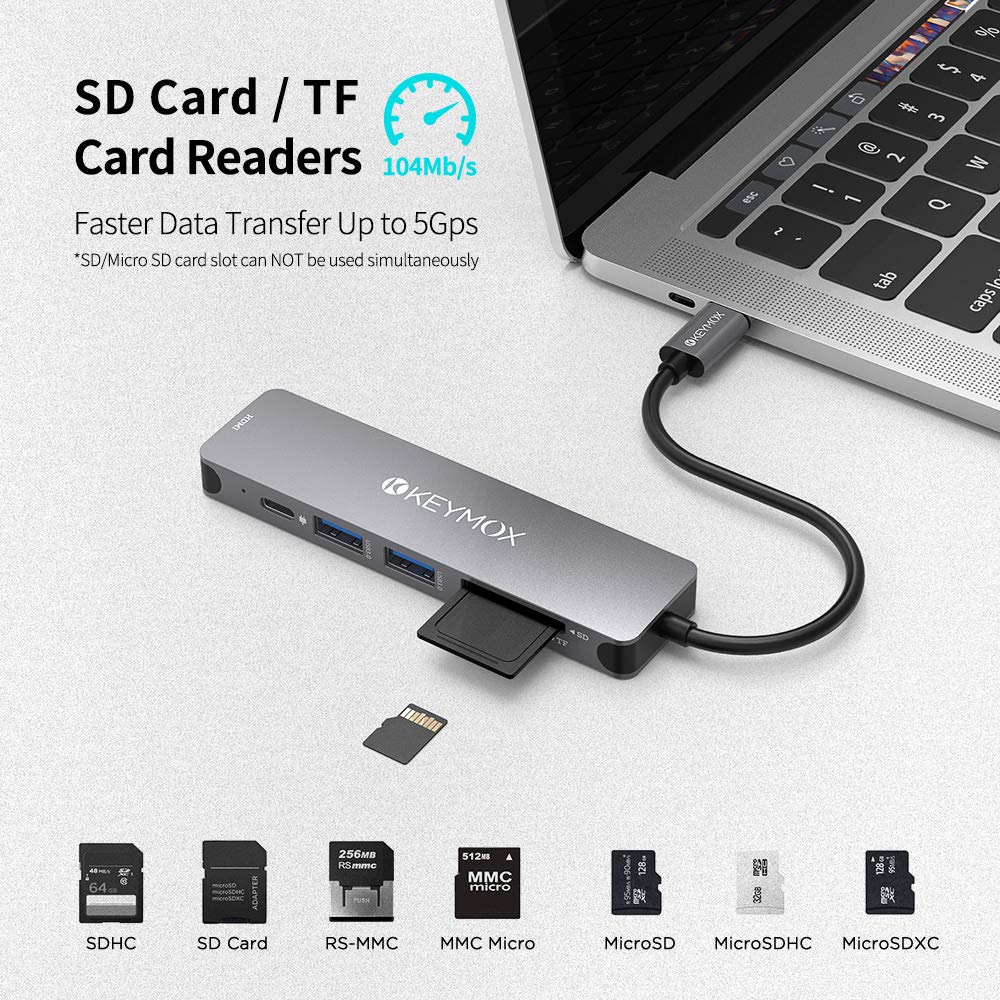 USB C Hub Multiport Adapter - KEYMOX 6 in 1 USB C Dongle with 2 USB-A, 100W PD Charging, 4K HDMI, SD/TF Card Reader Compatible with MacBook Pro/Air, iPad Pro and USB-C Devices