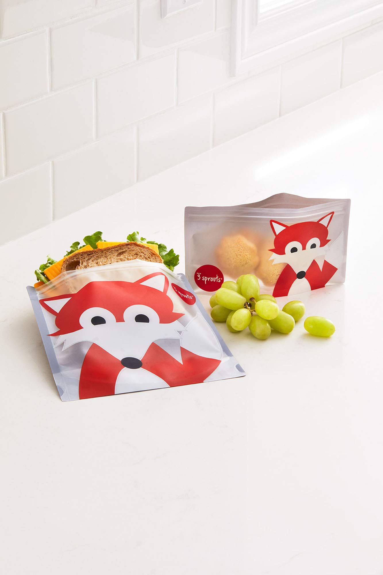 3 Sprouts Sandwich Bag β Reusable and Washable Lunch Storage Bag for Kids - 2 Pack, Fox