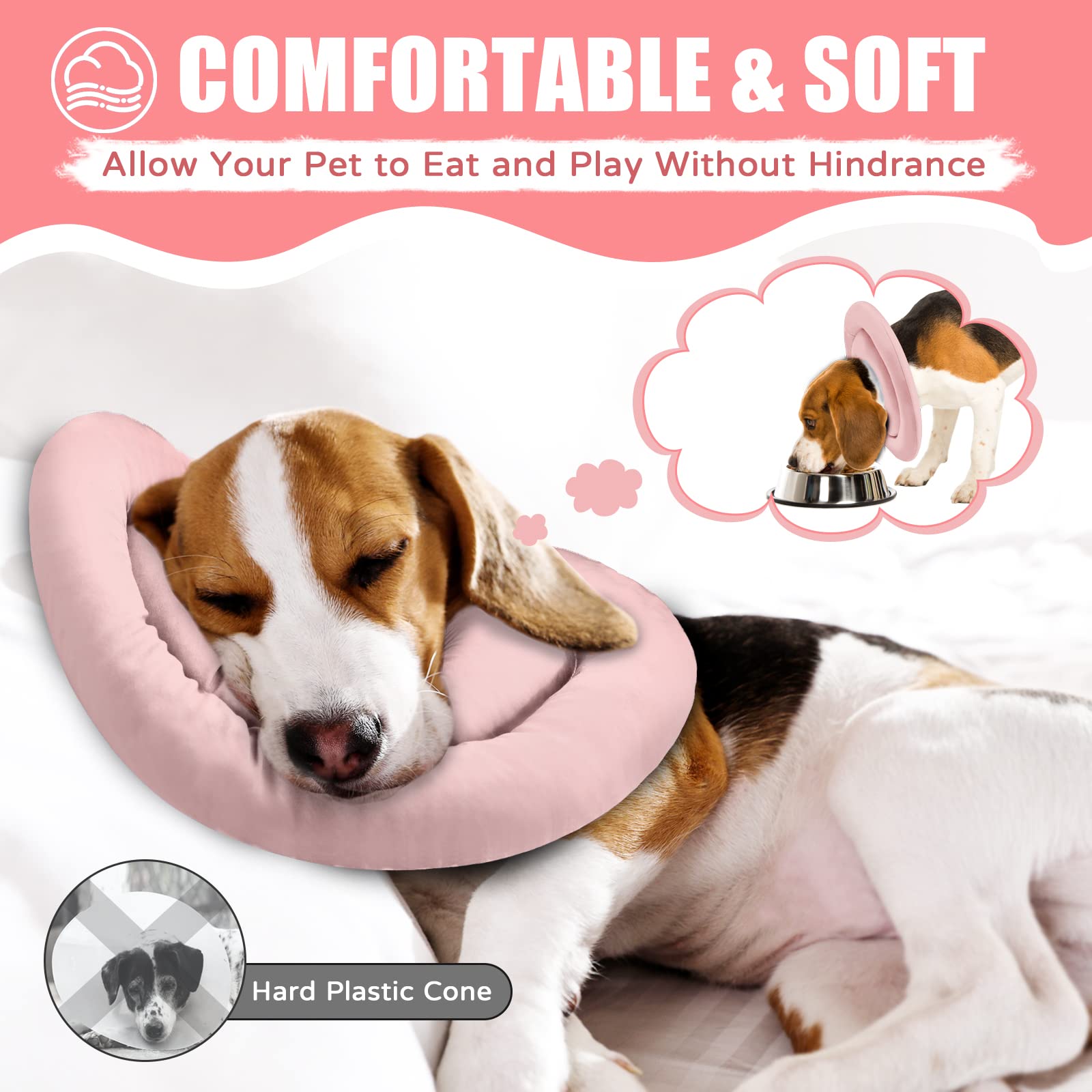 GoGoPaw Soft Dog Cone for Small Medium Dogs and Cats, Adjustable Dog Cone Alternative After Surgery, Water Resistant Pet Recovery Cone Collar for Large Dogs to Stop Licking Wounds(Pink,S-10)