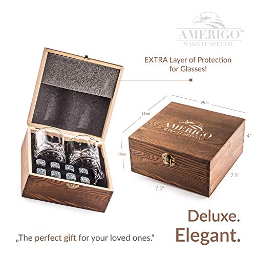 πππ¦π§ ππππ§: Impressive Whiskey Stones Gift Set with 2 Glasses - Be Different When Choosing a Gift - Luxury Box with 8 Granite Whiskey Rocks, Ice Tongs - Ice Cubes Reusable - Best Man Gift