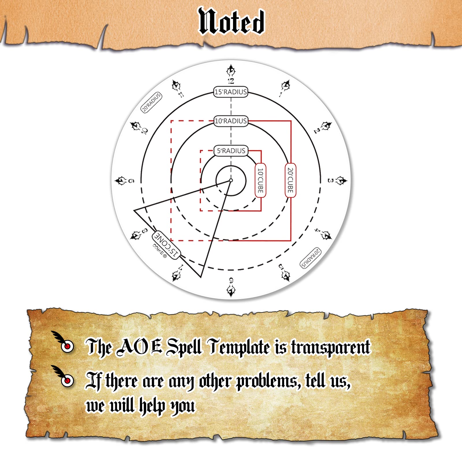 Byhoo Spell AOE Damage Marker DND Area Effect Template - 1" Grid or Hex Tabletop Game Mat RPG Gaming Accessories for Dungeons and Dragons 5E Pathfinder and Other TTRPGs