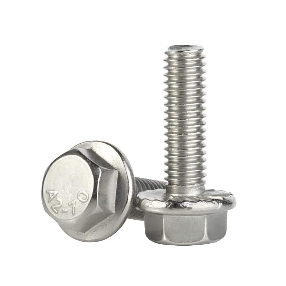 M6 x 12mm Flanged Hex Head Bolts Flange Hexagon Screws, Stainless Steel A2, DIN 6921, 25 PCS