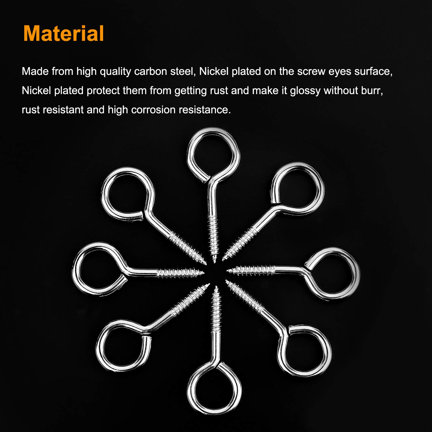 Powlankou 40 Pieces 2 inch Screw Eyes, Nickel Plated Steel Screw Eyes, Self Tapping Screw Hooks, Metal Eye Hooks, Eyelet Screws