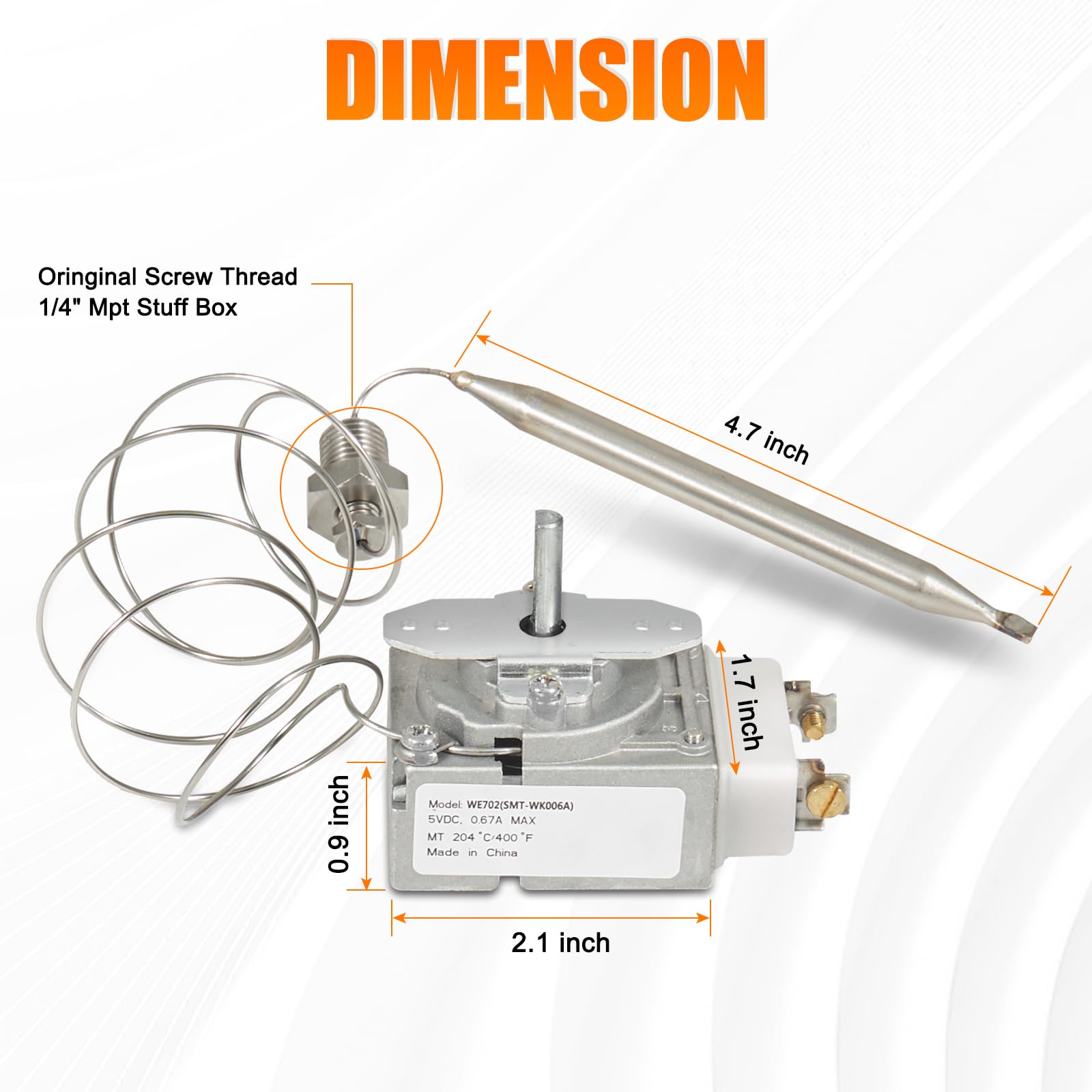 60125401 Deep Fryer Thermostat with Knob Switch, Millivolt Thermostat RX-1-36, 1/4" Mpt Stuff Box Compatible with Pitco 60124501, Imperial 1175, American Range 11113 A50400, Royal Range 3113, 200-400F