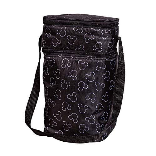 J.L. Childress Disney Baby 6 Bottle Cooler - Baby Bottle & Food Bag - Ice Pack Included - 2 Compartments - Insulated & Leak Proof Bottle Bag - Breastmilk Cooler Bag for Travel - Mickey Black