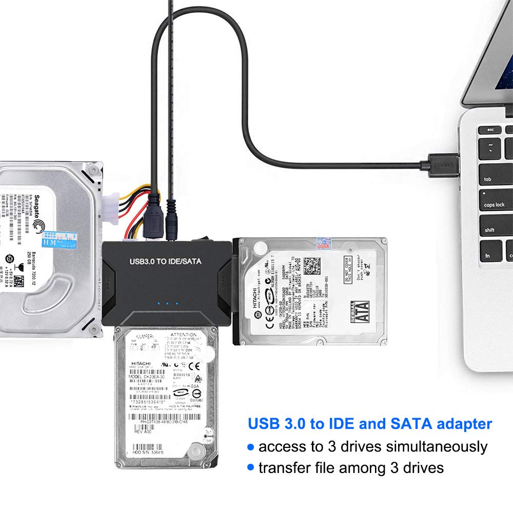 USB to SATA IDE HDD Adapter - USB 3.0 Cable to 2.5" 3.5" SATA IDE Hard Drive Converter for Windows 10/8/ 7/XP, Mac, Internal to External Laptop SSD Reader Kit, File Data Transfer Conversion Cord