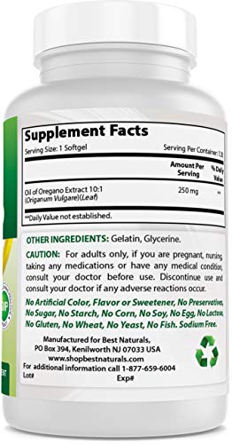 Best Naturals Oregano Oil 250 Mg Softgels, 120Count