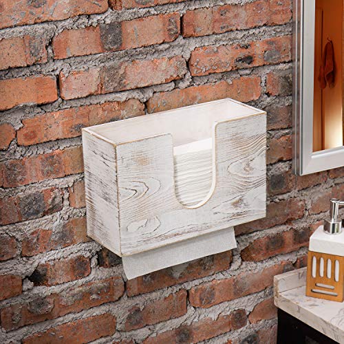 MyGift Whitewashed Wood Wall Mounted Paper Towel Holder for Bathroom, Tri Fold, Multifold, C Fold, Z Fold Disposable Hand Towel Dispenser Guest Restroom