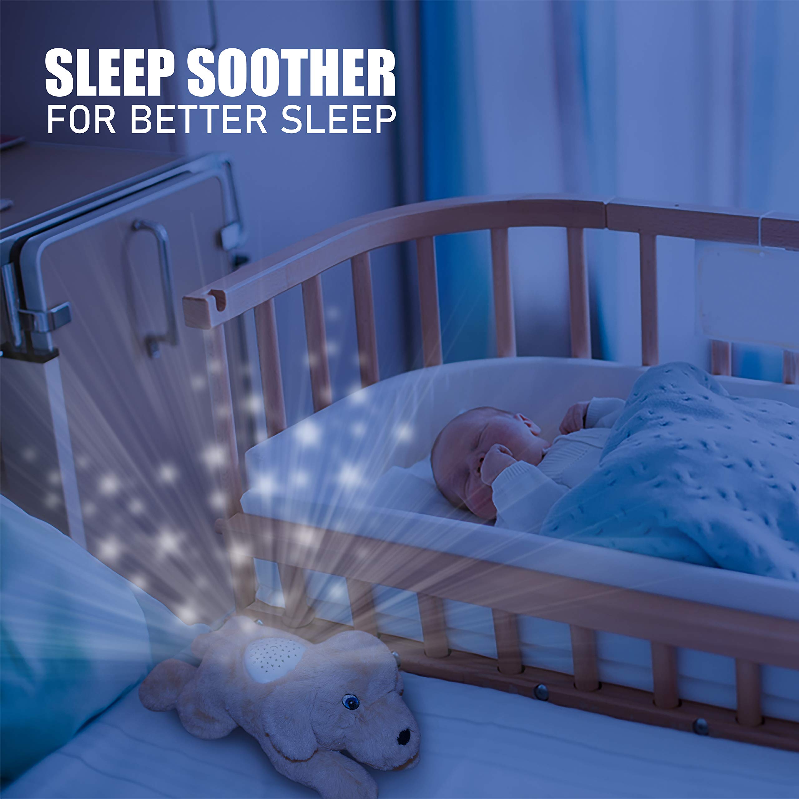 Plush Dog Sleep Soother White Noise Machine with Star Projector Rechargeable