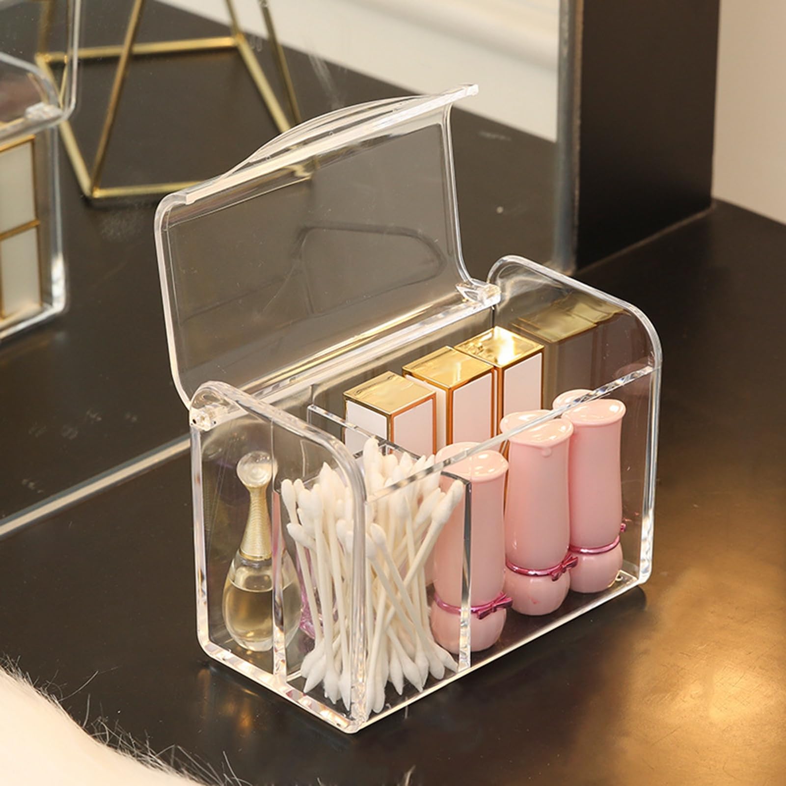 ulafbwur Cotton Swab Organizer Transparent Swab Box 3-grid Acrylic Cotton Swab Holder with Lid Neat Dustproof Storage Solution for Q-tips Jewelry Transparent