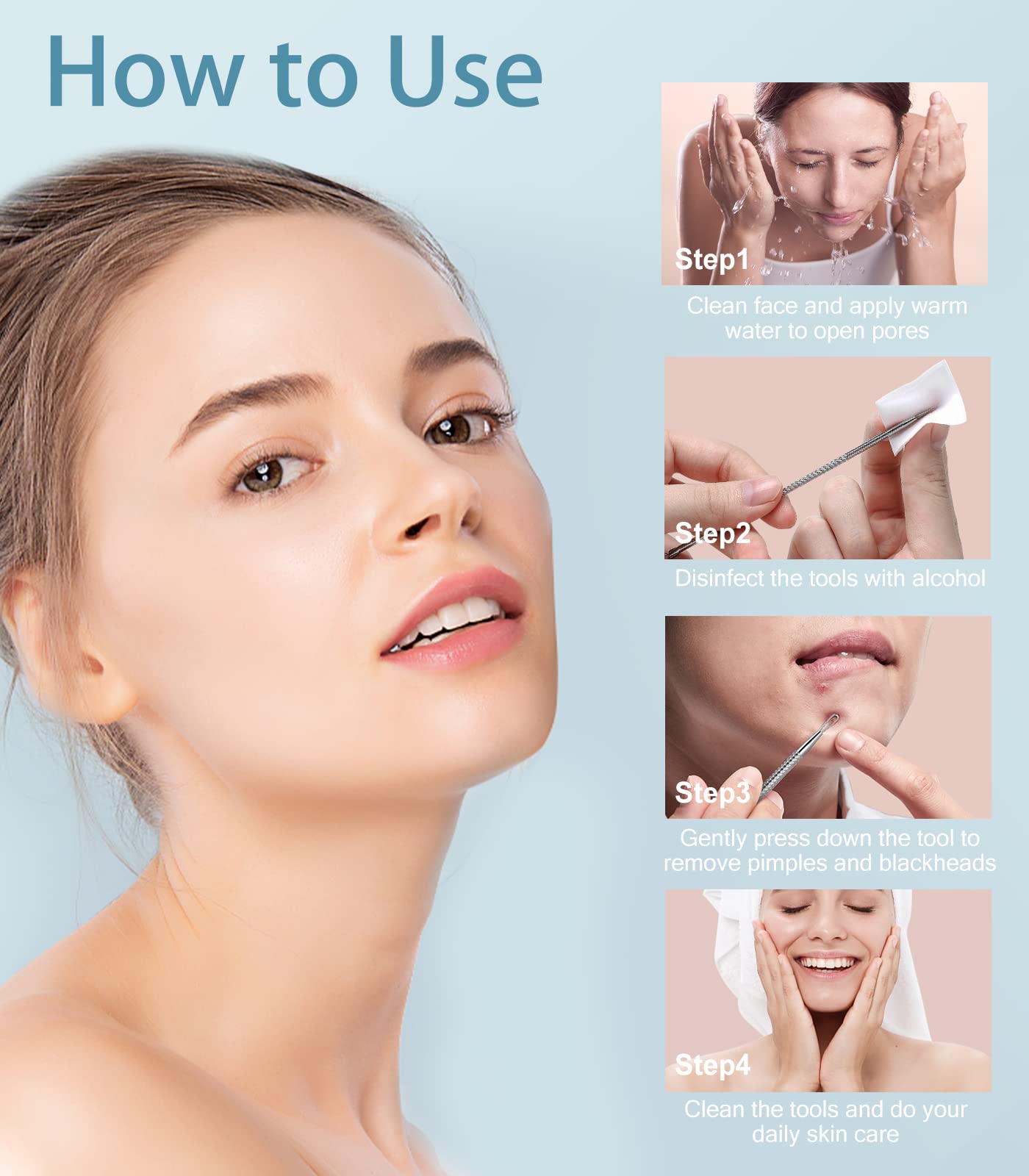 Pimple Popper Tool Kit, Upmore 6PCS Blackhead Remover Professional Stainless Acne Blemish Comedone Extractor Removal Tools with Metal Case and Tweezers for Whitehead Acne on Nose Face