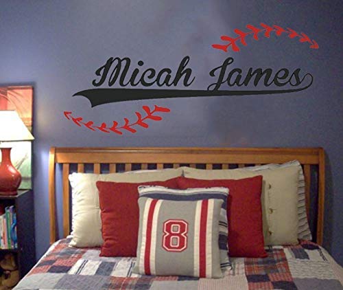 Custom Name Added to Baseball Vinyl Wall Decal Baseball Theme Personalized Removable Sticker Perfect for Above Bed Sports Room