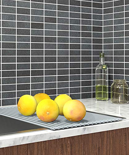 X Home Large Roll Up Dish Drying Rack, 20.5 x 13 Inch Silicone Coated Foldable Dish Rack Over The Sink for Kitchen, Gray
